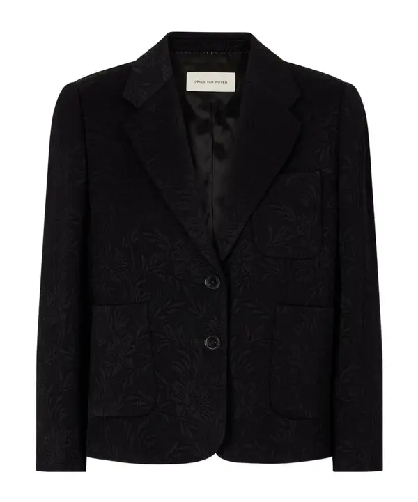 Dries Van Noten Matelassé Floral-jacquard Cropped Blazer