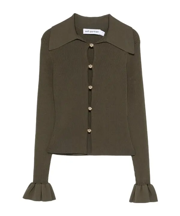 SELF-PORTRAIT Ruffled Cuff Cardigan - Khaki
