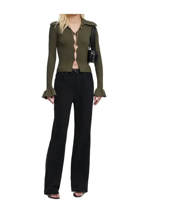 SELF-PORTRAIT Ruffled Cuff Cardigan - Khaki