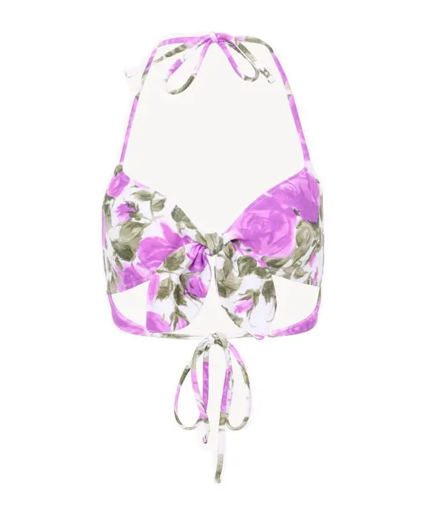 Chloé Rose-print Halterneck Bikini Top - White-purple