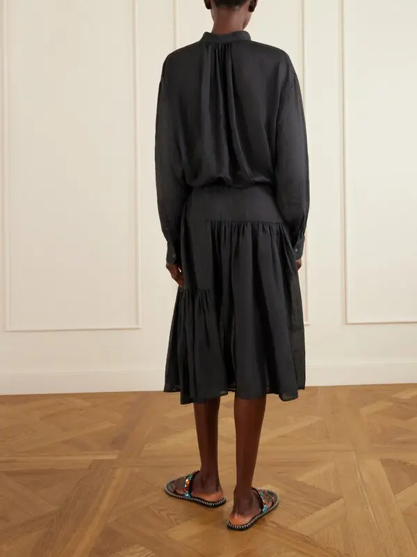 Dries Van Noten Pleated Ramie-mousseline Midi Dress