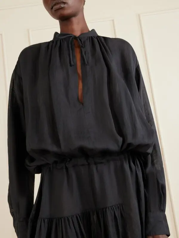 Dries Van Noten Pleated Ramie-mousseline Midi Dress