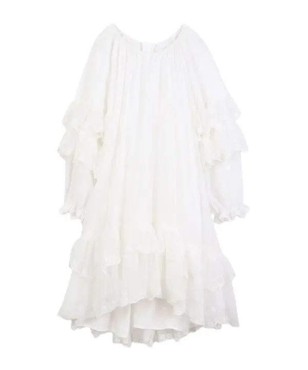 Chloé Tiered Ruffled Lace Dress - White