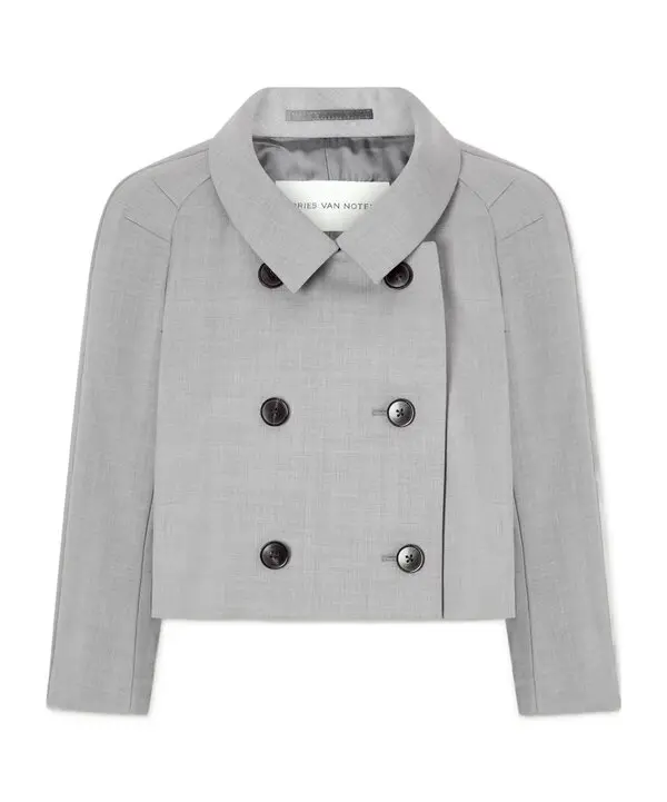 Dries Van Noten Cropped Doubel-breasted Grain De Poudre Jacket - Gray