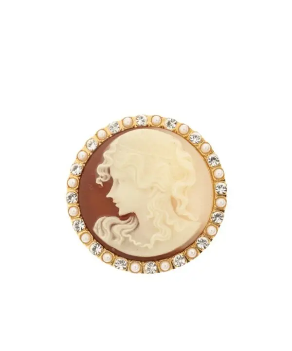 Dolce & Gabbana Round Embellished Cameo Brooch - Yellow