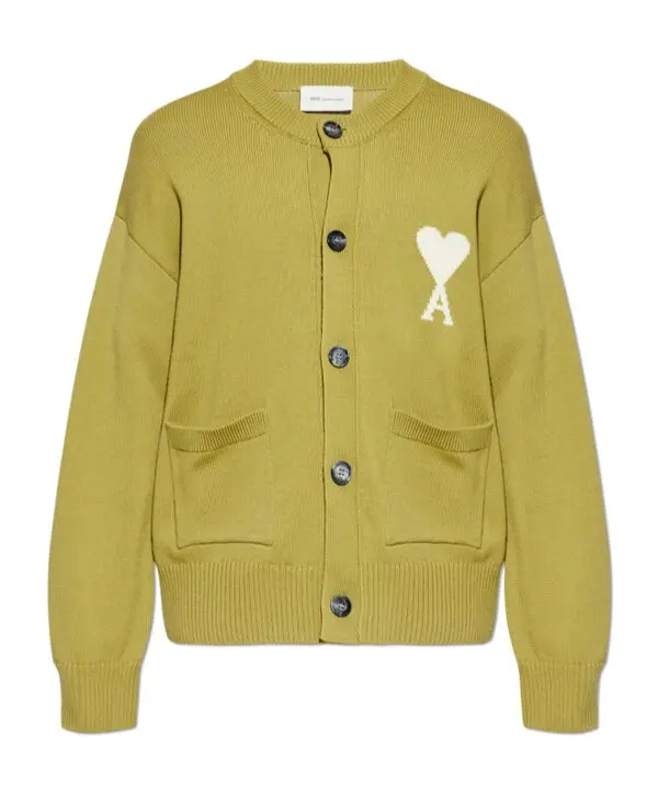 Ami De Coeur Intarsia-logo Cardigan - Green