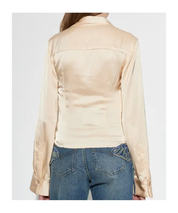 Blumarine Draped Satin Long Sleeve Top - Nude
