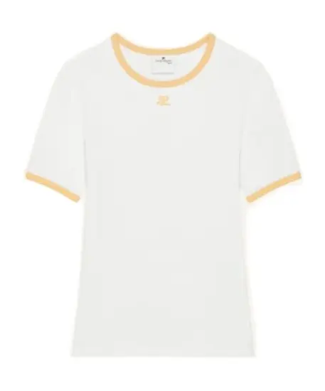 COURREGES Courrèges Contrast Trim Logo T-shirt - Heritage White/dawn Orange