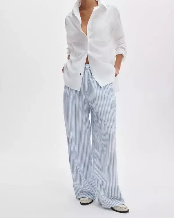 RAG  BONE Rag & Bone Striped Pleated Wide-leg Trousers