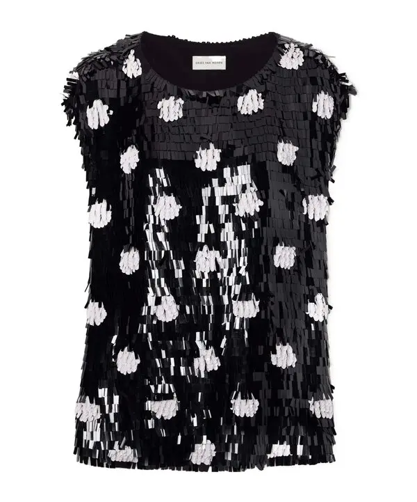 Dries Van Noten Sequined Polka Dot Silk Top