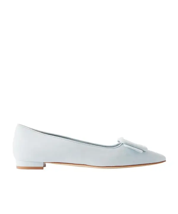 Manolo Blahnik Buckled Suede Point-toe Flats - White