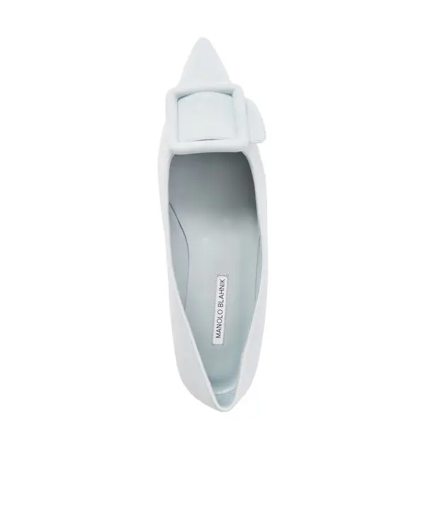 Manolo Blahnik Buckled Suede Point-toe Flats - White