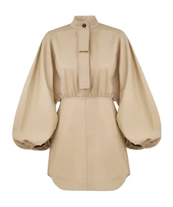 Zimmermann Rebellion Drawn Mini Dress With High Neck And Drawstring Sleeves