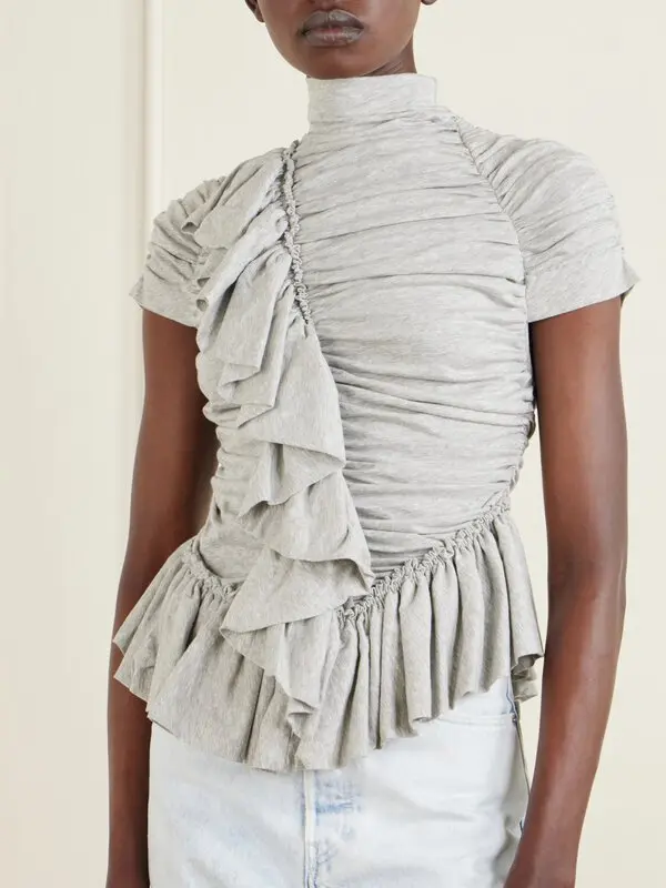 Dries Van Noten Ruffled Cotton-jersey Turtleneck Top