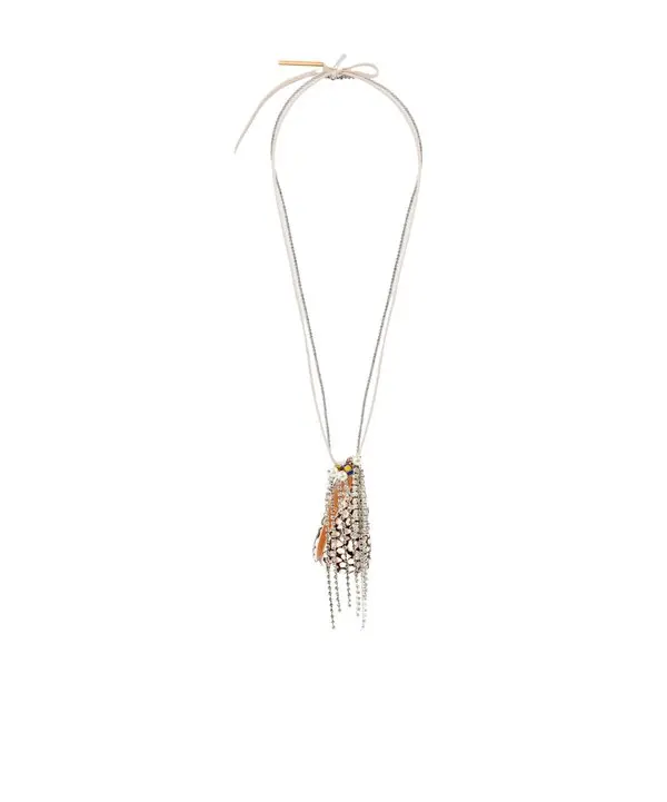 Dries Van Noten Embellished Pendant Necklace With Seashells, Beads, And Rhinestones - White