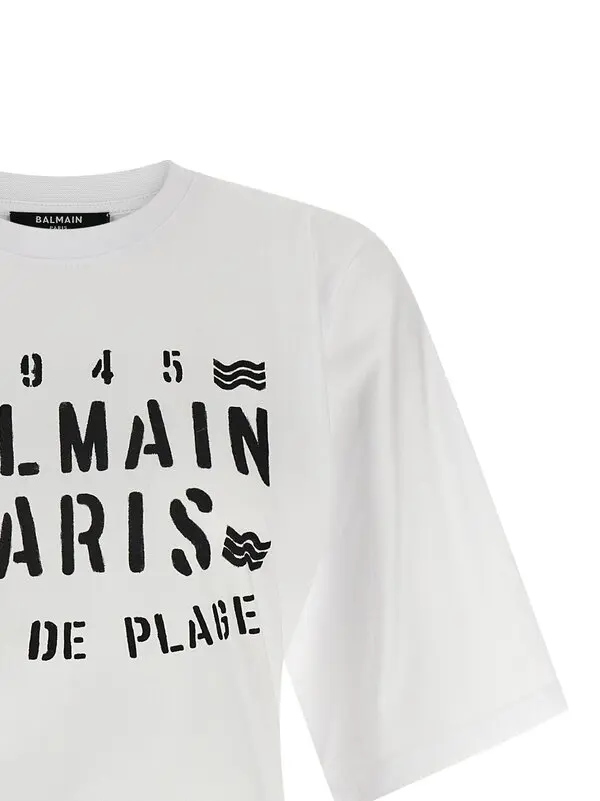 Balmain Club Print T-shirt With Drawstring Detail - White