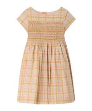 Bonpoint Plaid Smocked Short Sleeve Dress