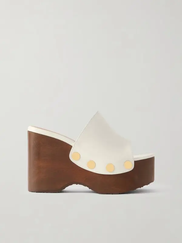 GIANVITO ROSSI Studded Suede Platform Wedge Mules - Brown