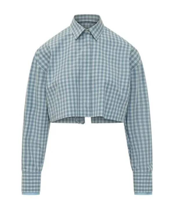 MSGM Cropped Gingham Shirt With Back Tie Detail