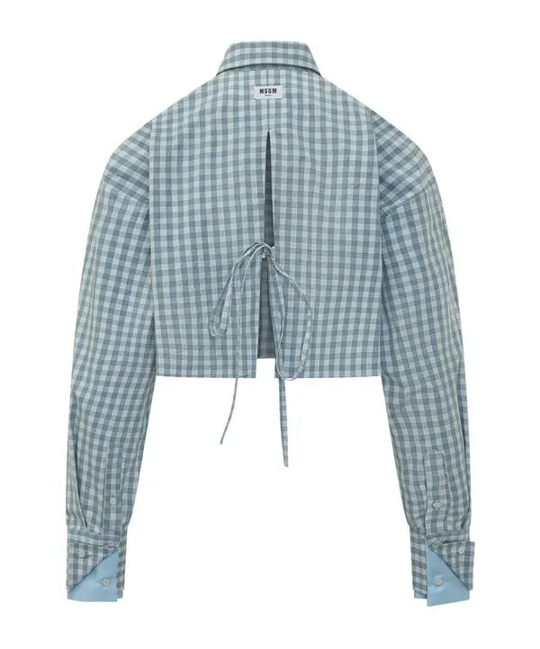 MSGM Cropped Gingham Shirt With Back Tie Detail