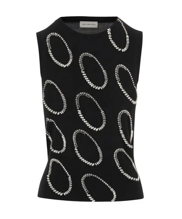 Dries Van Noten Sleeveless Embellished Knit Top - Black