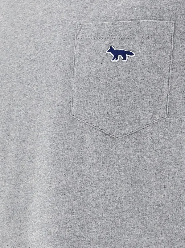 Maison Kitsuné Embroidered-logo Pocket T-shirt - Gray