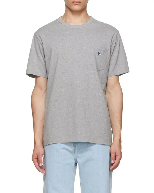 Maison Kitsuné Embroidered-logo Pocket T-shirt - Gray