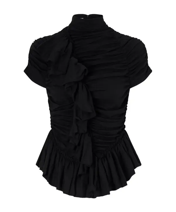Dries Van Noten Ruffled Draped Cotton-jersey Turtleneck Top