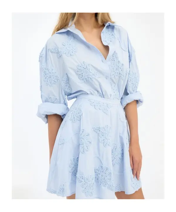 ROTATE BY BIRGER CHRISTENSEN Lipy Floral Embroidered Oversized Shirt - Light Blue