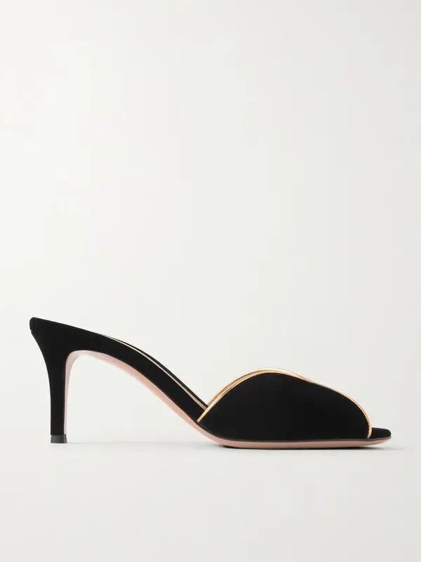 GIANVITO ROSSI Velvet Mules With Gold Trim - Black