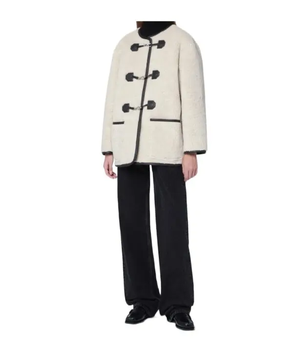 DUNST Toggle-front Sherpa Jacket With Leather Trim