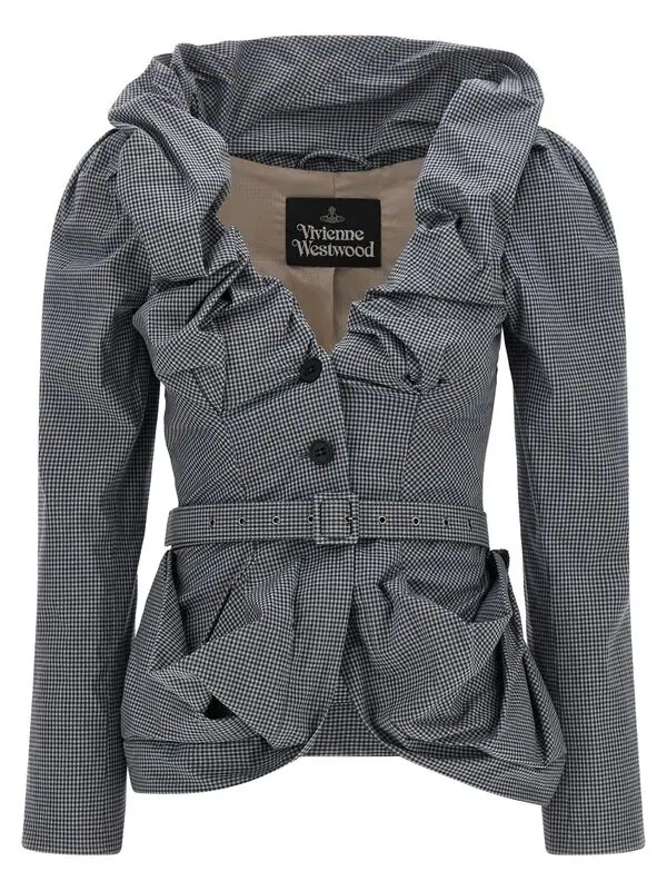 VIVIENNE WESTWOOD Ruched Gingham Blazer - Gray