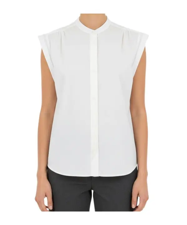 FORTE_FORTE Sleeveless Shirt With Band Collar - White
