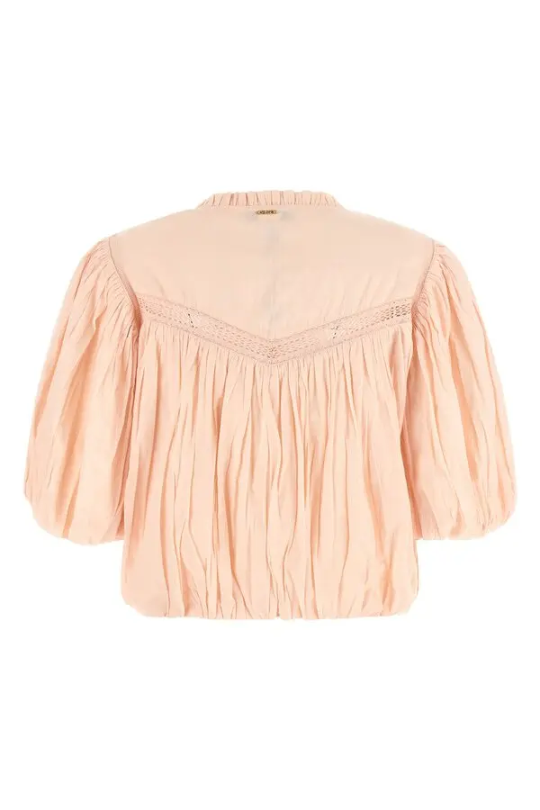 TWINSET Crinkled Lace Trim Puff Sleeve Blouse - Nude