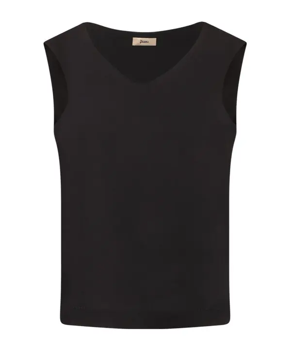 Herno Sleeveless V-neck Top With Button Detail - Black