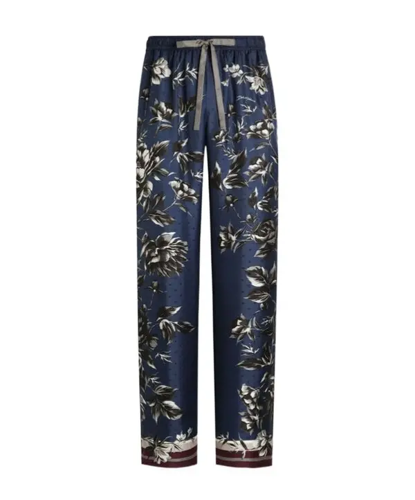Dolce & Gabbana Peony Print Silk Twill Trousers - Black