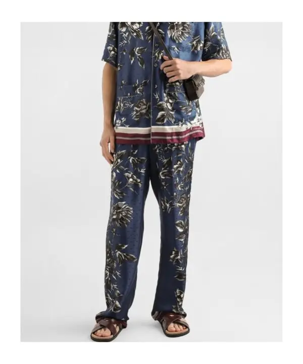 Dolce & Gabbana Peony Print Silk Twill Trousers - Black