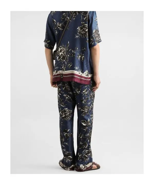 Dolce & Gabbana Peony Print Silk Twill Trousers - Black