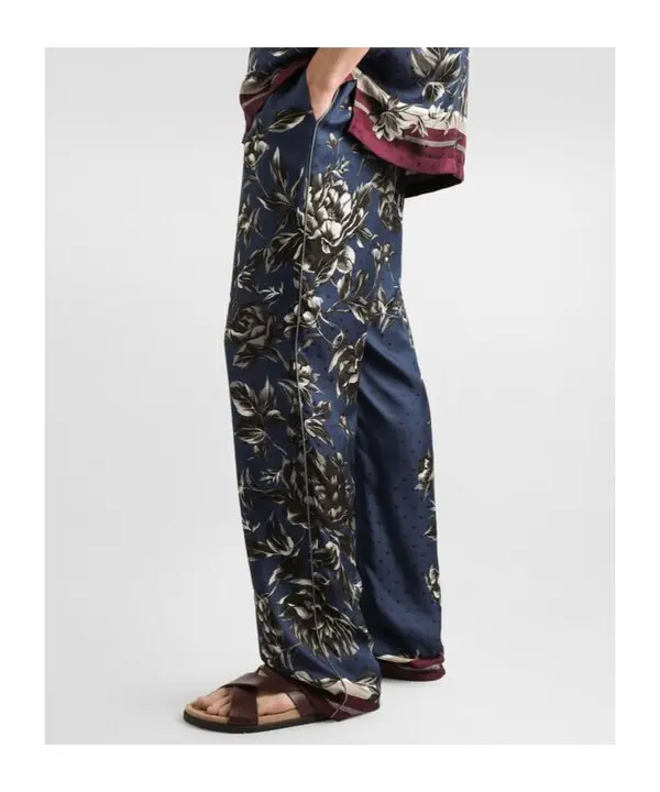 Dolce & Gabbana Peony Print Silk Twill Trousers - Black