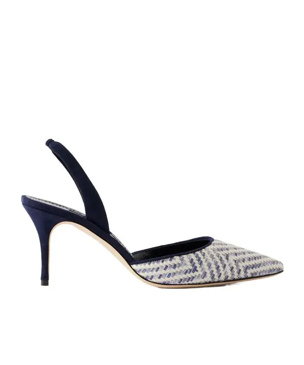 Manolo Blahnik Raffia Slingback Pumps - Black