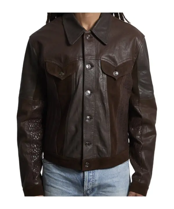 Versace Slim Fit Leather Blouson - Brown