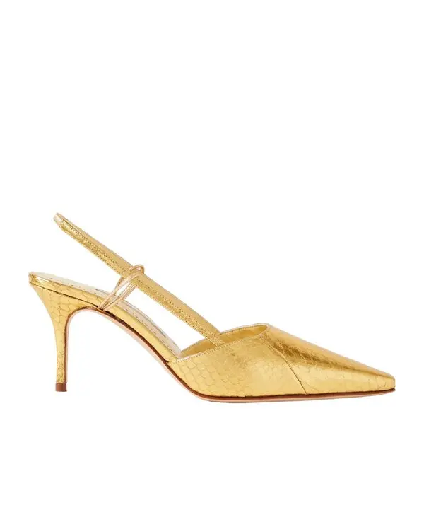 Manolo Blahnik Touki 70 Metallic Elaphe Slingback Pumps - Nude