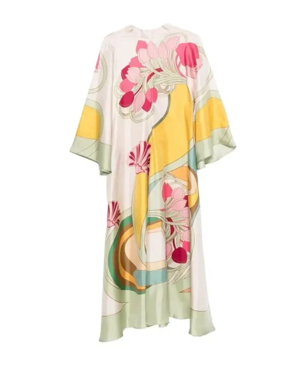 La DoubleJ Magnifico" Printed Silk Dress With Wide Sleeves - Pink