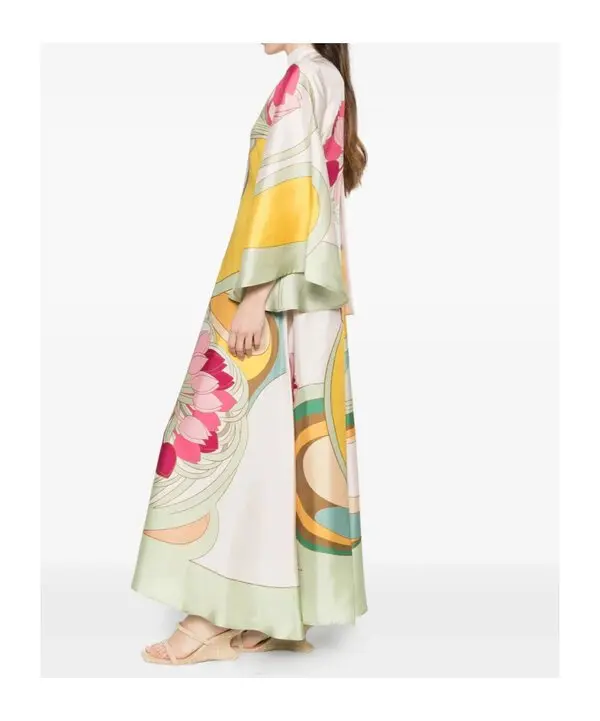 La DoubleJ Magnifico" Printed Silk Dress With Wide Sleeves - Pink