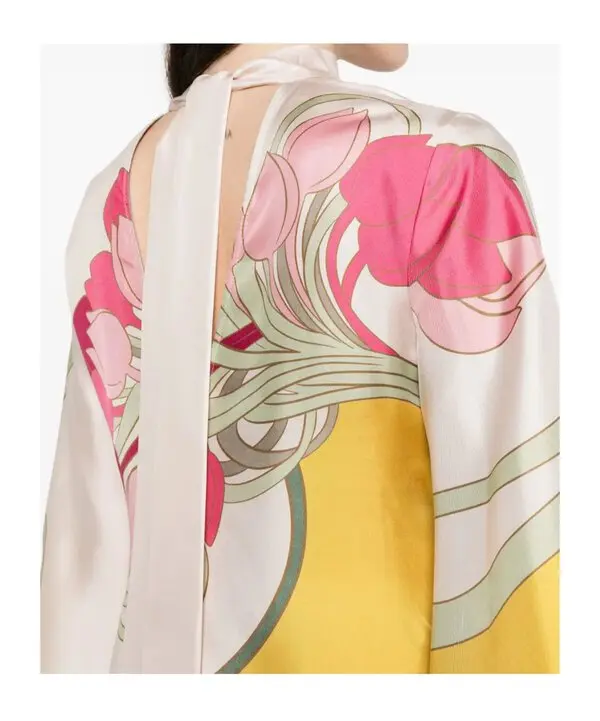 La DoubleJ Magnifico" Printed Silk Dress With Wide Sleeves - Pink