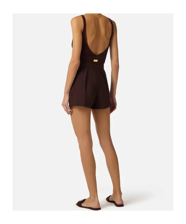 Elisabetta Franchi Open-knit Bodysuit With Logo Detail - Cocoa