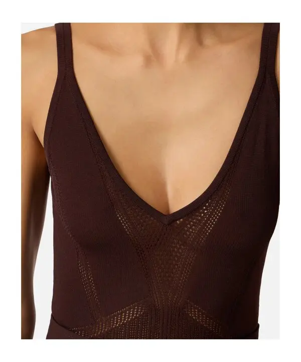 Elisabetta Franchi Open-knit Bodysuit With Logo Detail - Cocoa