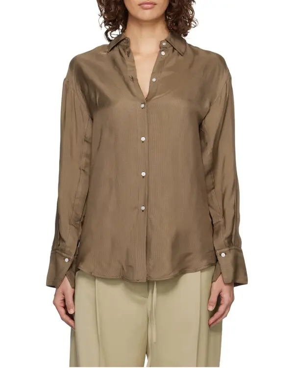RÓHE Long-sleeved Collared Shirt With Curved Hem