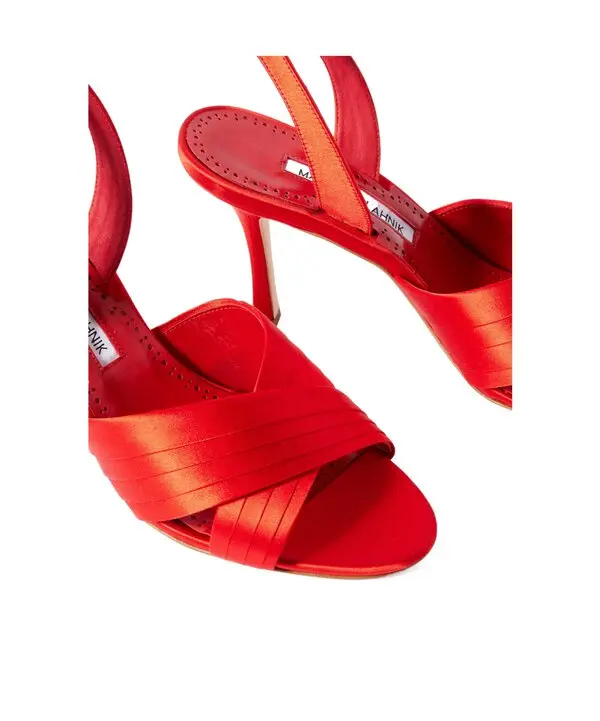 Manolo Blahnik Pintucked Satin Slingback Sandals - Red