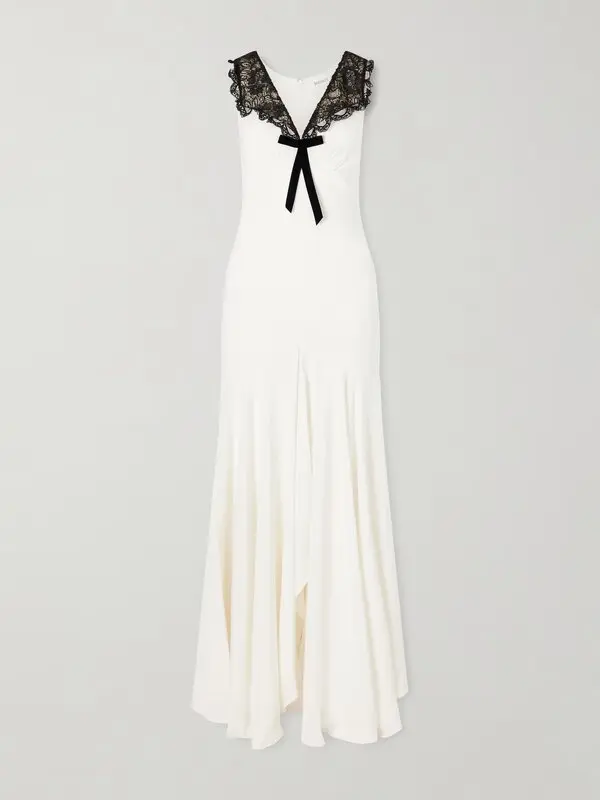 RODARTE Embellished Lace-trimmed Silk-crepe Midi Dress - White